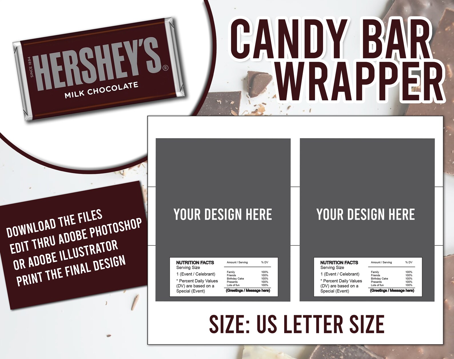 Candy Bar Wrapper Template SVG PSD Eps Ai Jpeg Png Pdf | Etsy