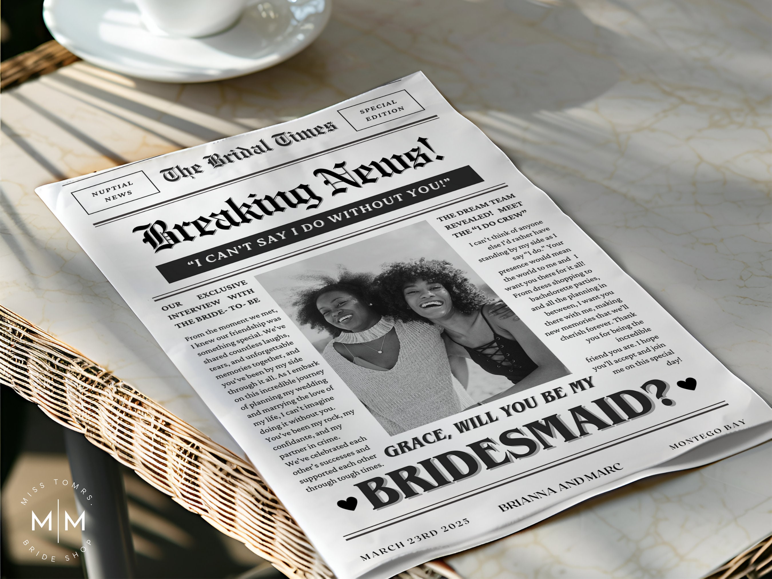 Bridesmaid Proposal Newspaper Template, Bridesmaid Proposal Newspaper ...