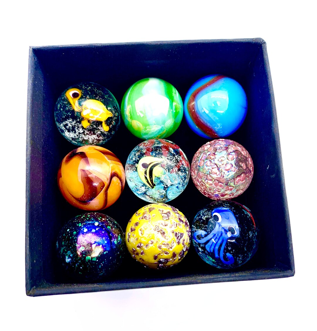 Marbles Aquarius Set of 9 Medium 22mm Marbles Including 3 Handmade ...