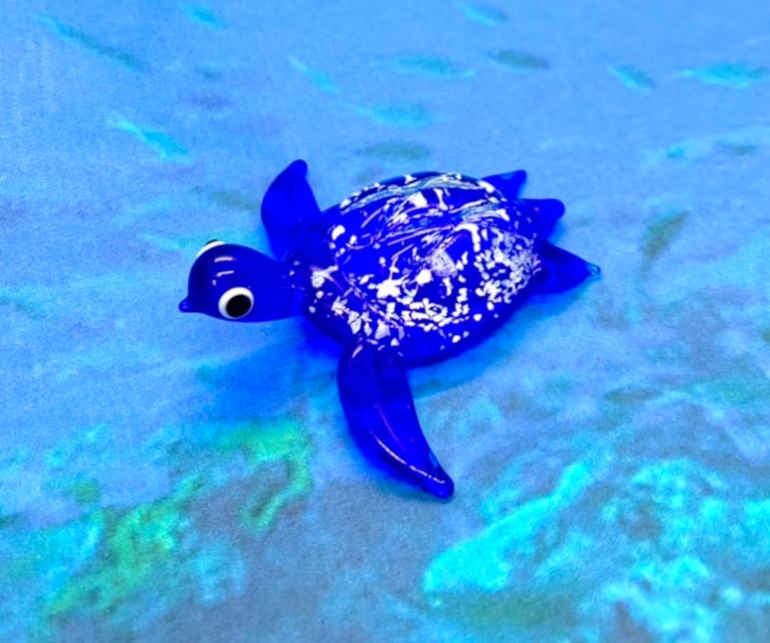 Handmade Glass Turtle Figurine - Handblown Murano Azure Blue Turtle ...