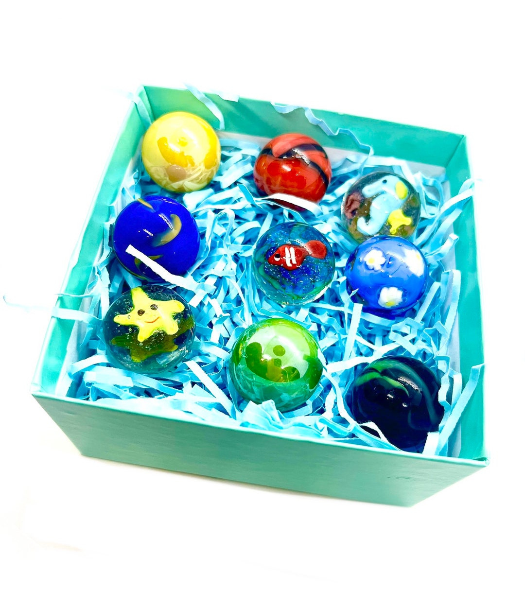 Box of 9 Large Starfish Marbles Including 3 Handmade (22mm) - Glass ...