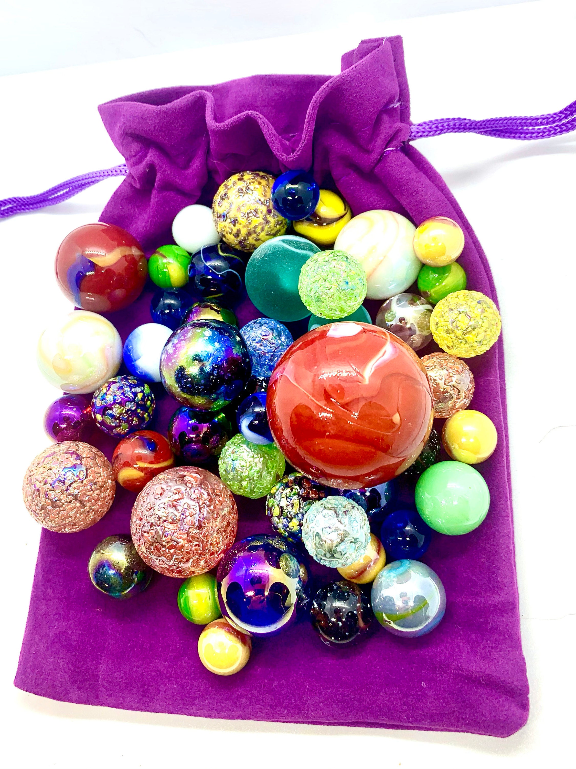 Marbles 50 Marbles in a Purple Velvet Bag including 1 Giant - Etsy Canada