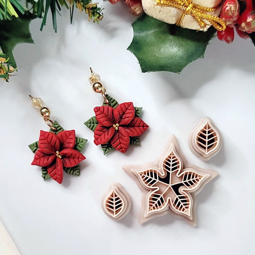 Poinsettia 3 Piece Embossing Clay Cutter | Embossed Poinsettia Cutter ...