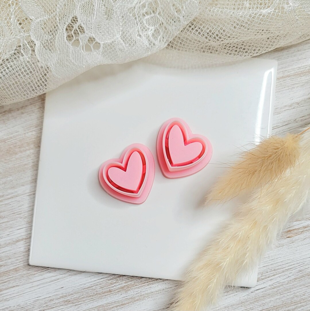 Valentines Debossed Heart Clay Cutter Set Debossing Framed Heart Cutter ...