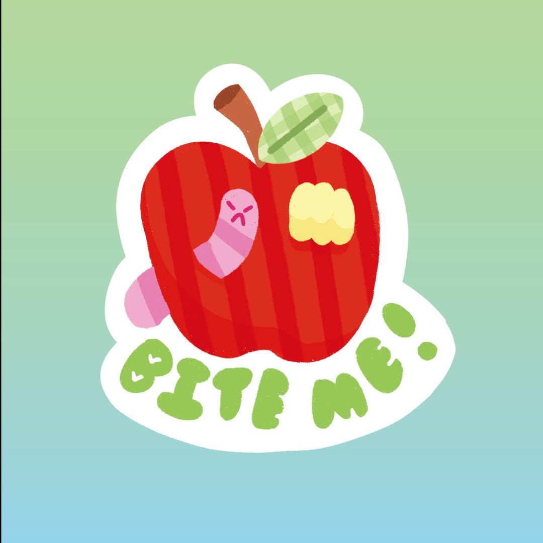 Bite Me Apple Sticker - Waterproof & Vinyl, Worm Sticker, Computer ...