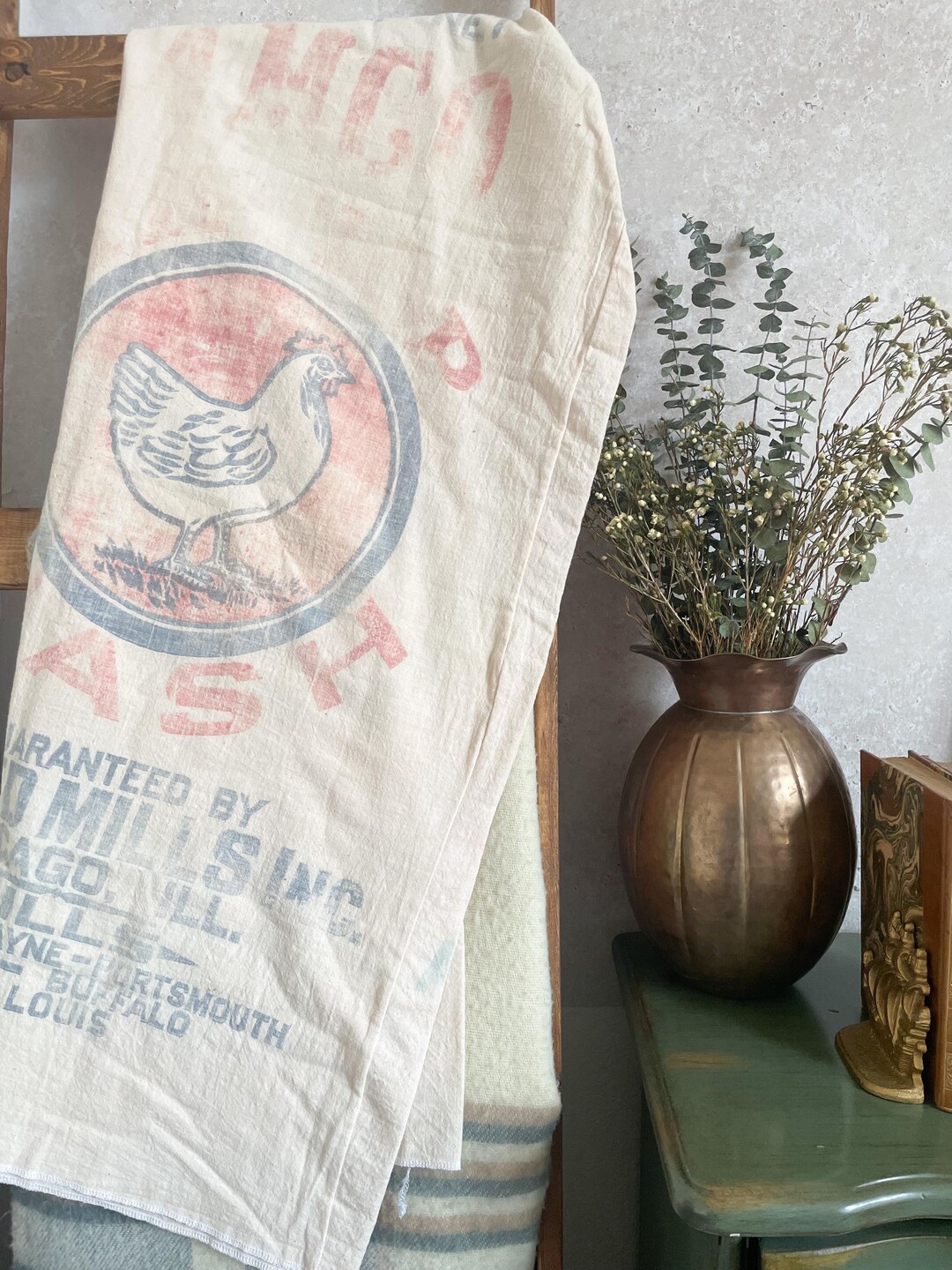 Authentic Chicken Grain Sack - Cotton Feed Sack - Large Farm Grain Bag ...