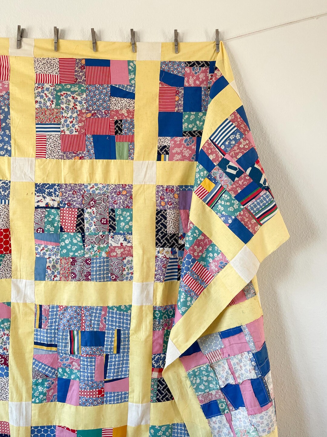 Vintage Patchwork Quilt TOP: Unfinished String Quilt (67.5 X 83 Inches ...