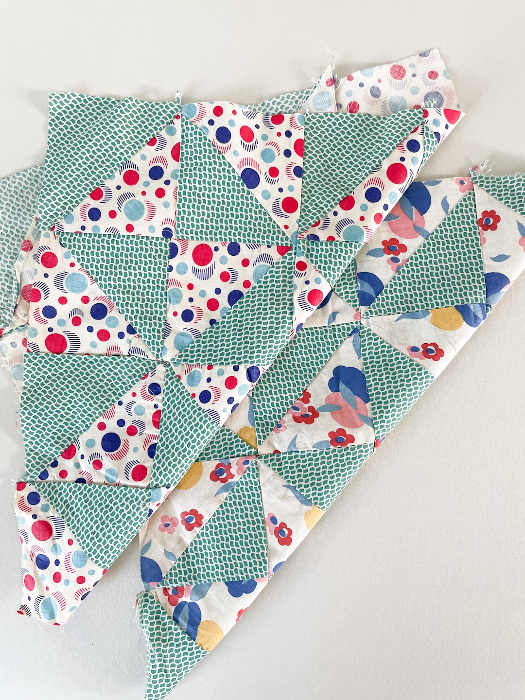 Vintage Quilt Blocks: Green and Polka Dot Quilt Squares, Broken Dishes ...