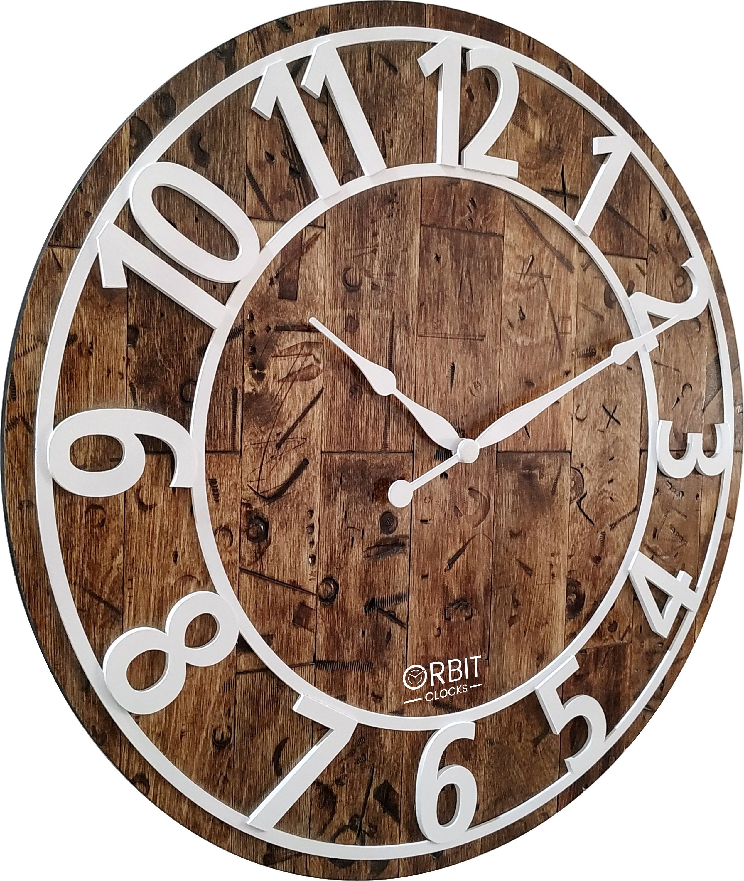 Orbit Clocks® Shiplap Farmhouse Wall Clock, American Crafted, Burned ...