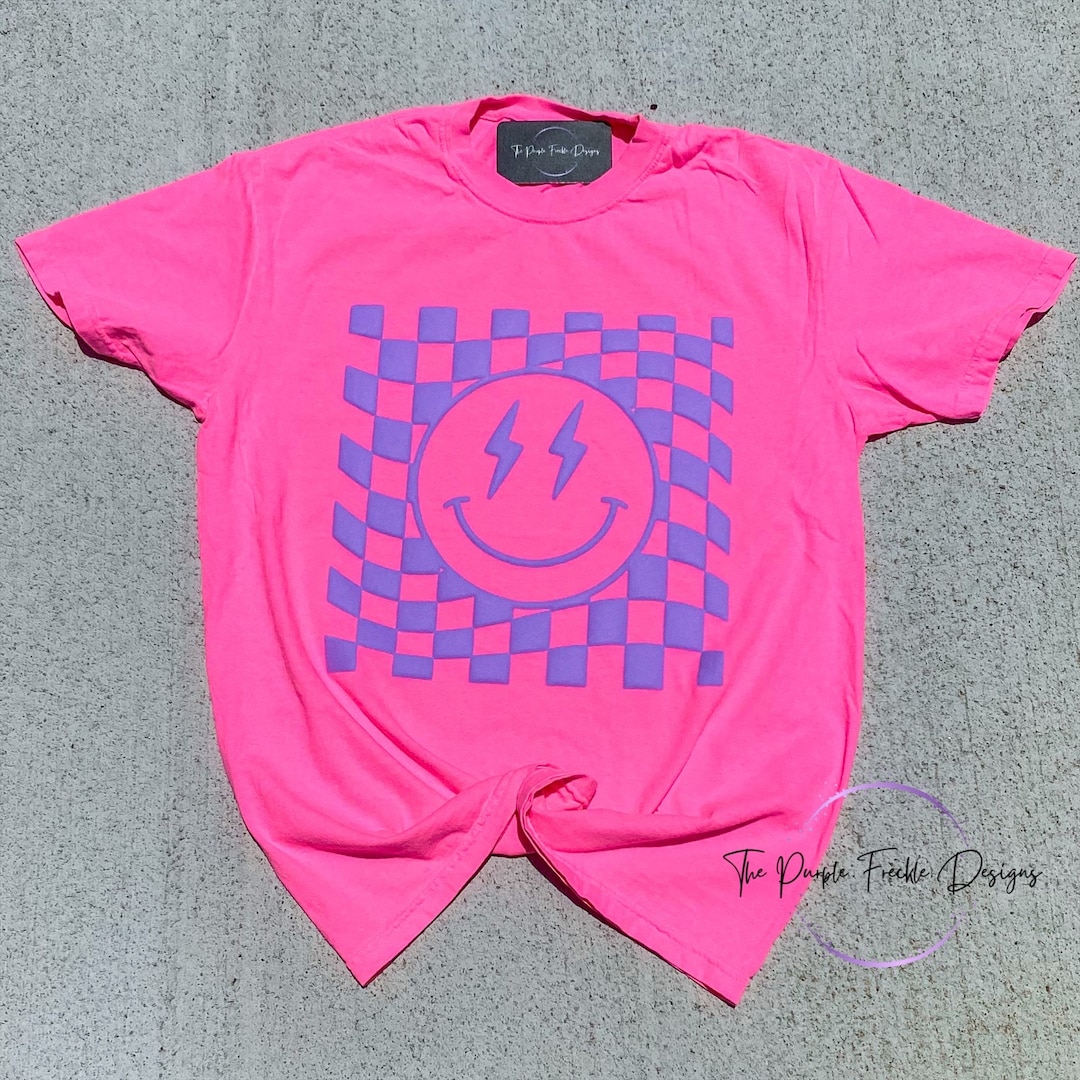 Lavender Checkered Smiley Puff Puffy Paint Puff T-shirt - Etsy