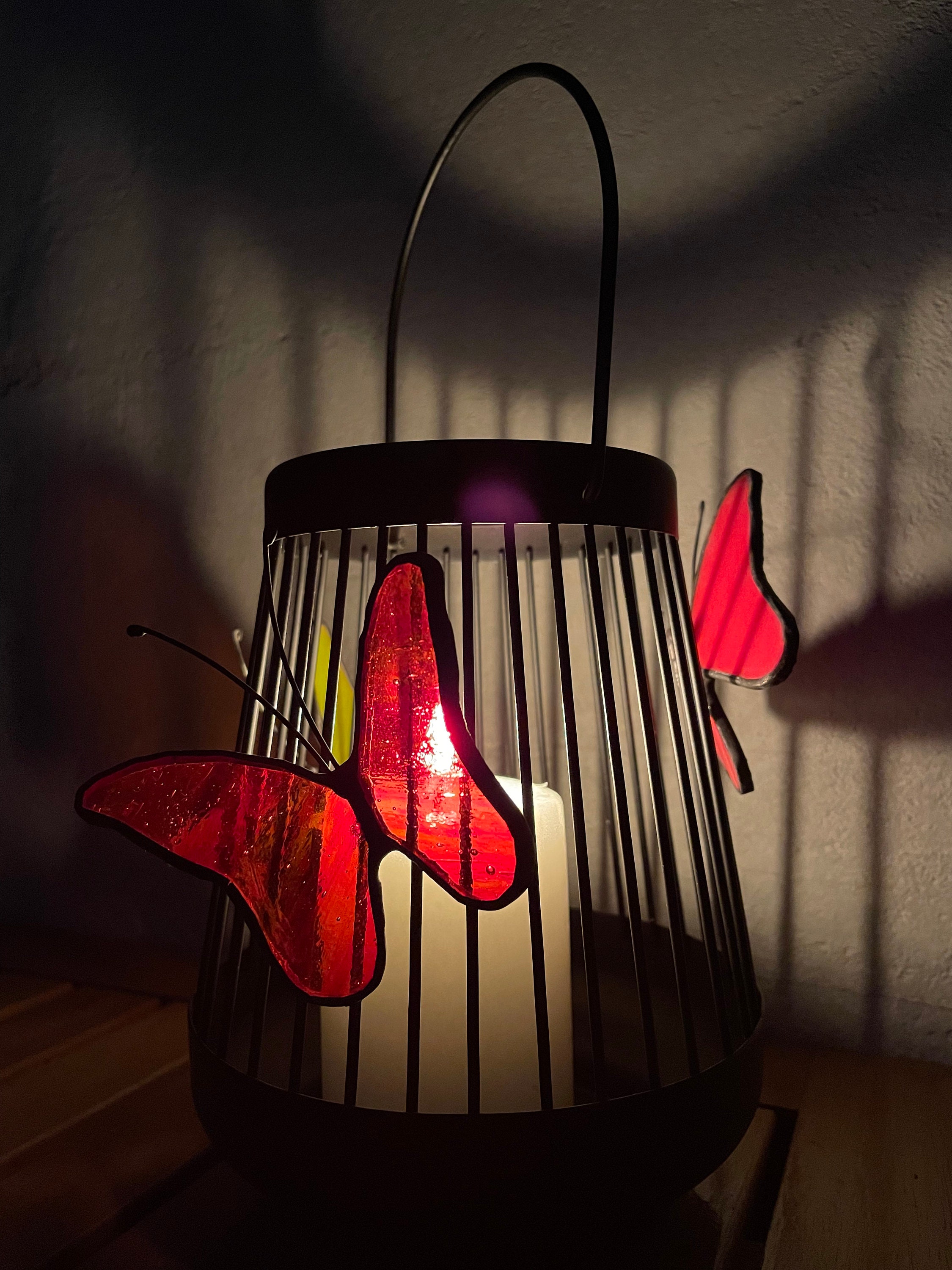 Stained Glass Lantern Red Modern Home Decor Yellow - Etsy