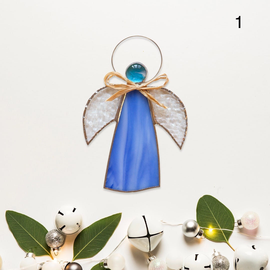 Stained Glass Guardian Angel Suncatcher, Memorial Gift Stained Glass ...