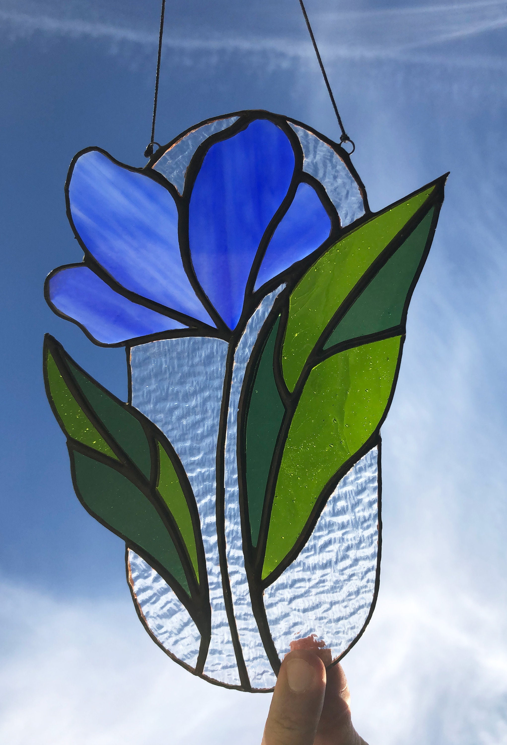 Blue Flower Stained Glass Window Hangings Mothers Day Gifts - Etsy