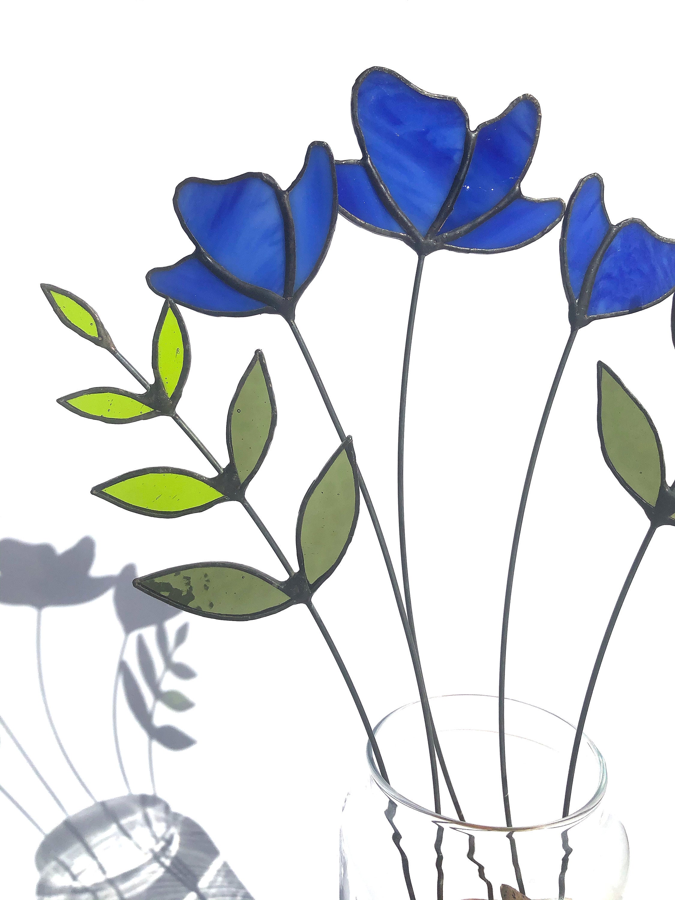 3D Stained Glass Blue Flower Bouquet Gift for Her Table - Etsy