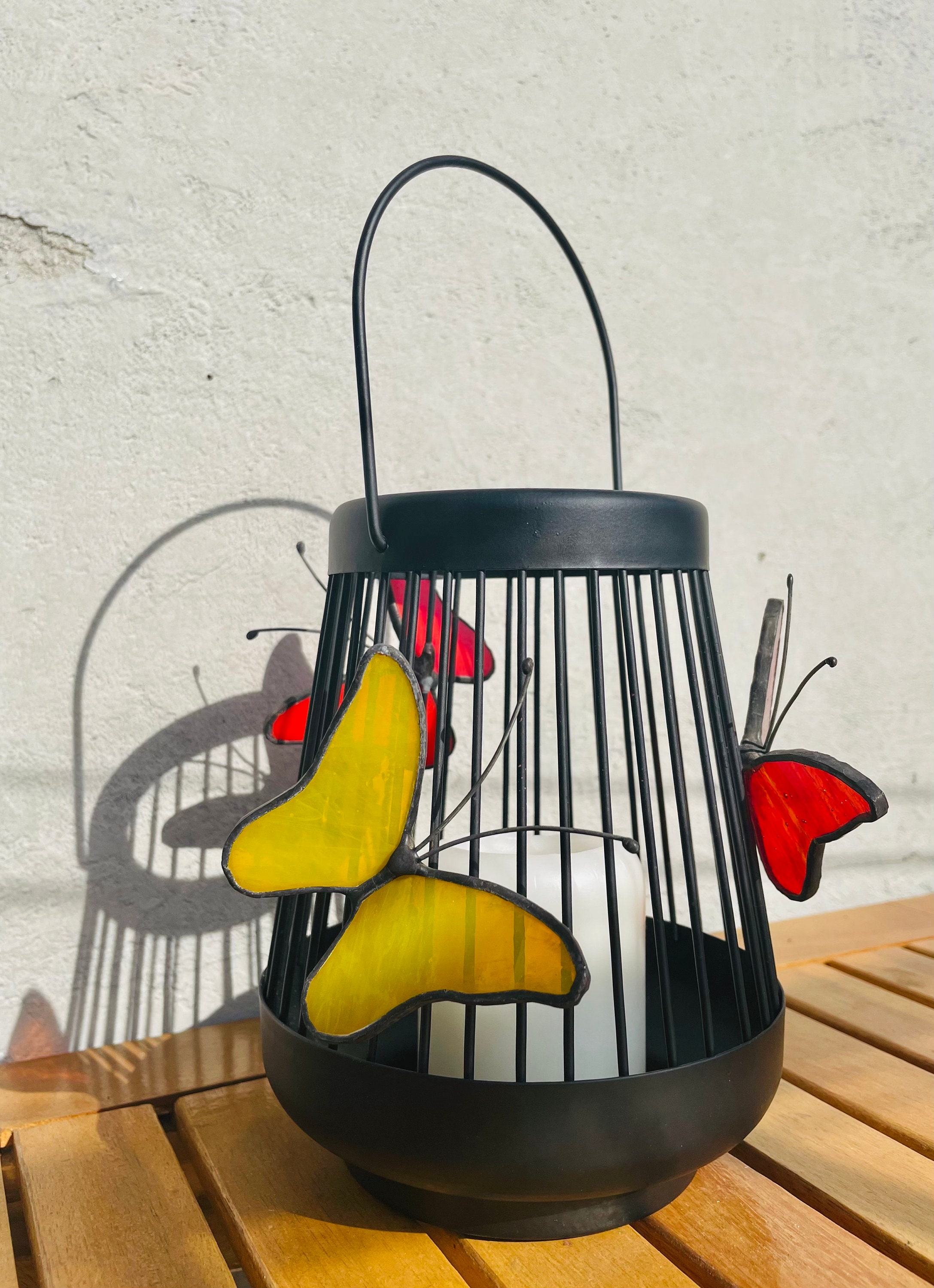 Stained Glass Lantern Red Modern Home Decor Yellow - Etsy