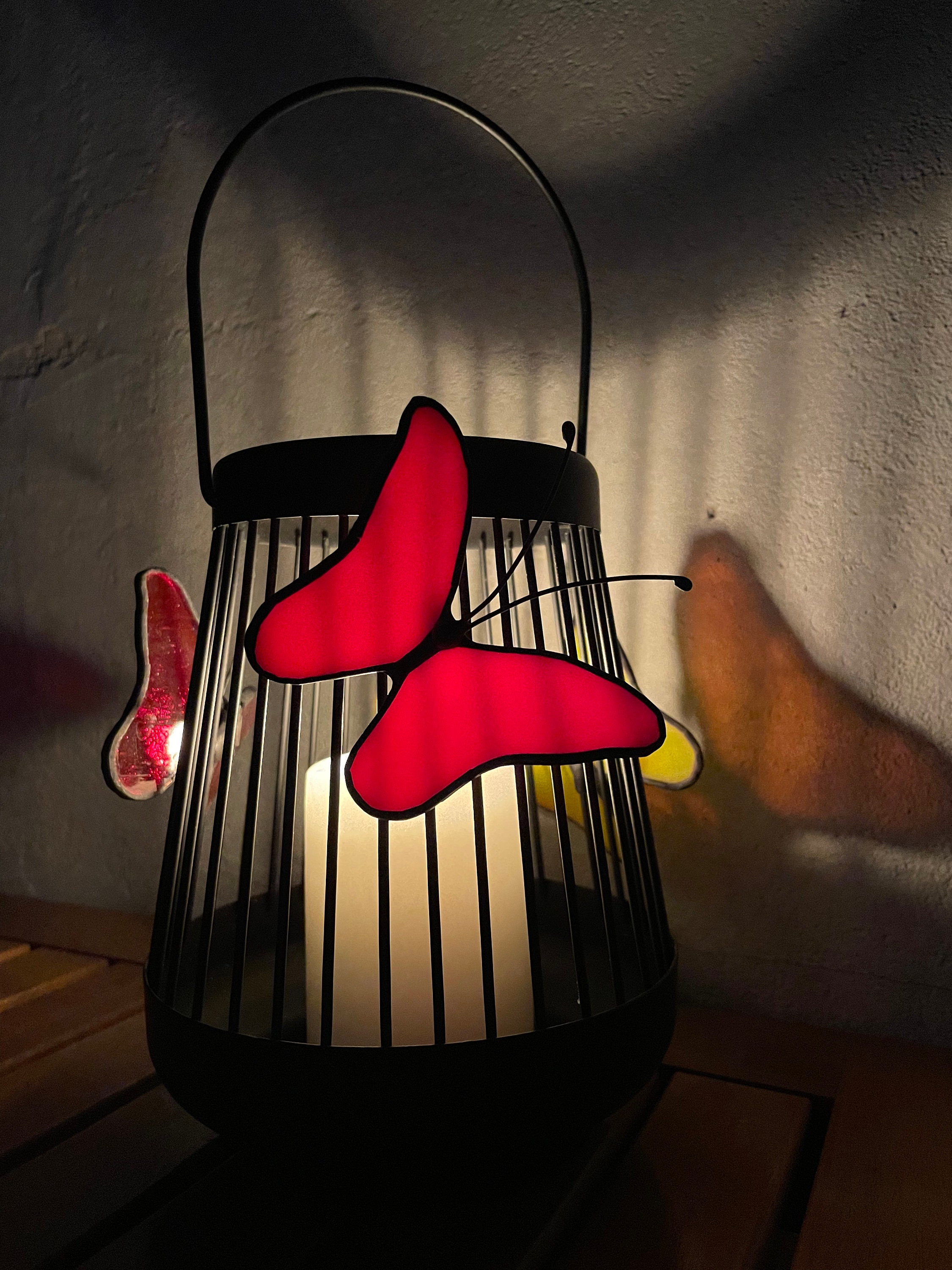 Stained Glass Lantern Red Modern Home Decor Yellow - Etsy