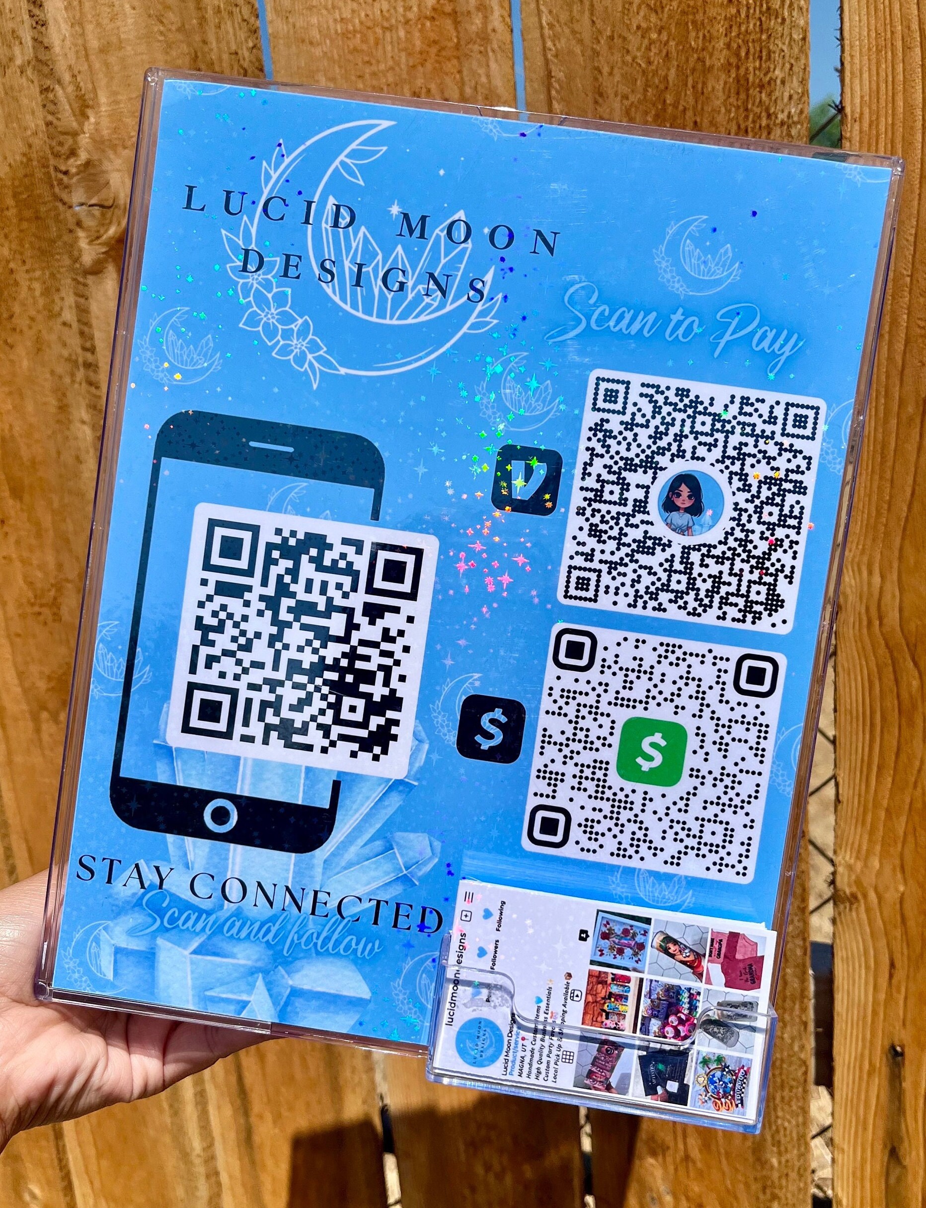 Social Media 8.5x11 QR Business Sign Business Card Holder Sign Acrylic ...