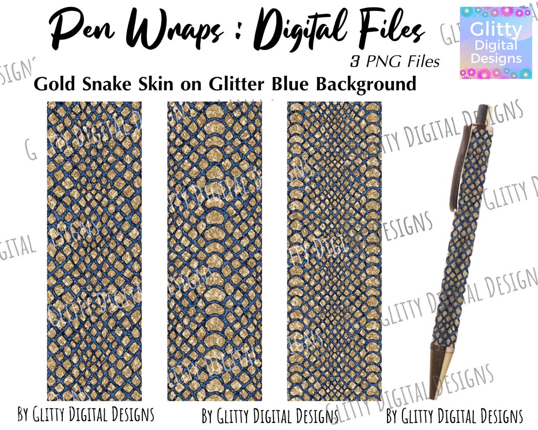 Snake Skin Glitter Pen Wraps , Gold Glitter Blue Wild Animal Skin ...