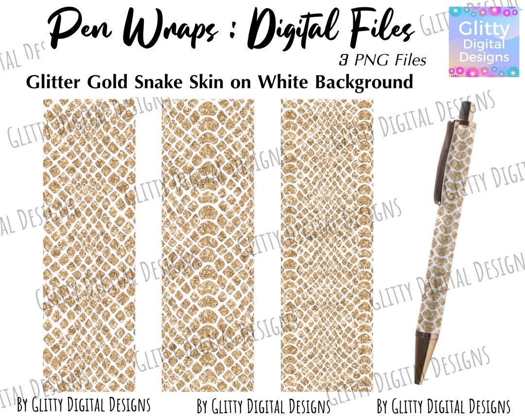 Snake Skin Glitter Pen Wraps , Gold and White Wild Animal Skin Digital ...