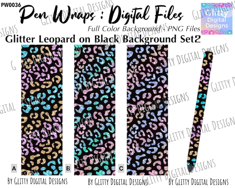 Glitter Leopard Pen Wraps , Gold Teal Blue Light Pink & Purple Leopard ...