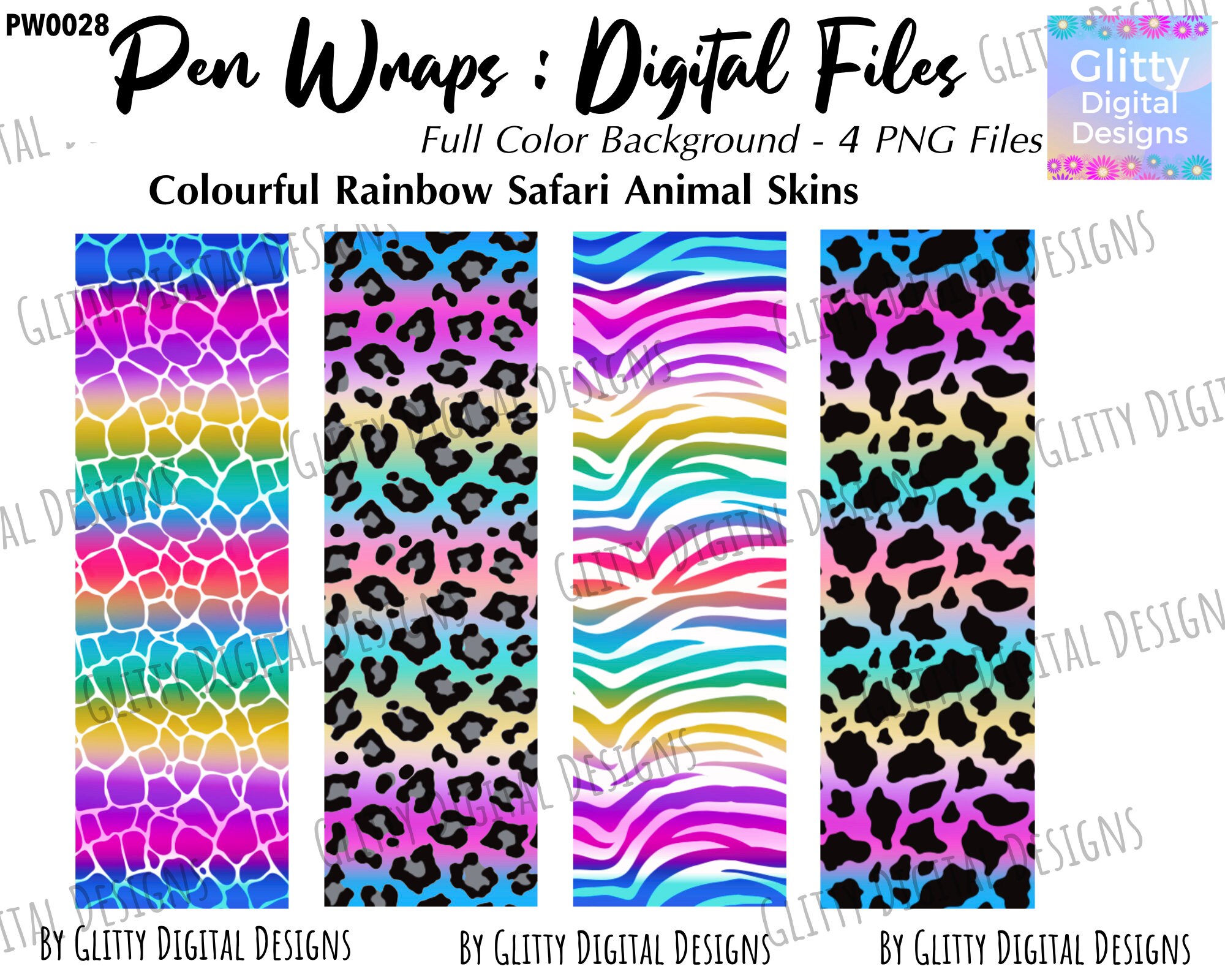 Safari Animal Print Glitter Pen Wraps , Rainbow Pen Wraps for ...