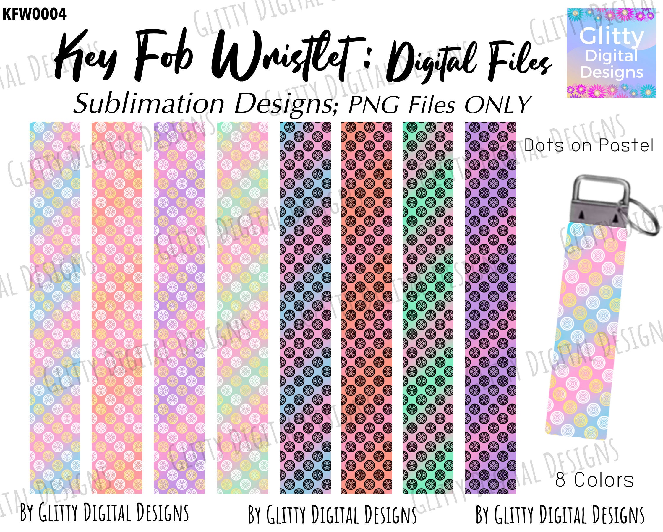 Pastel Dots Key Fob Wristlet Sublimation Designs ,8 Pink Pastel With ...