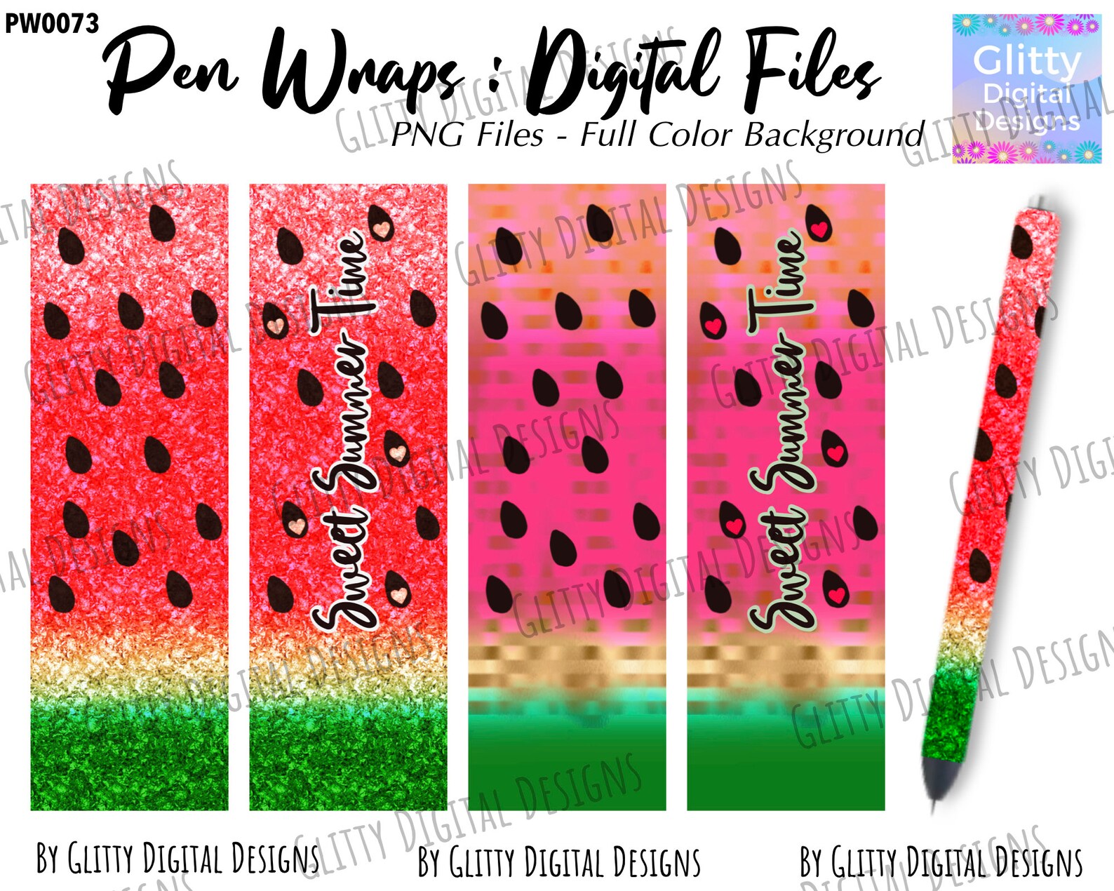 Watermelon Glitter Pen Wraps , Printable Waterslide Pen Decals , Epoxy ...