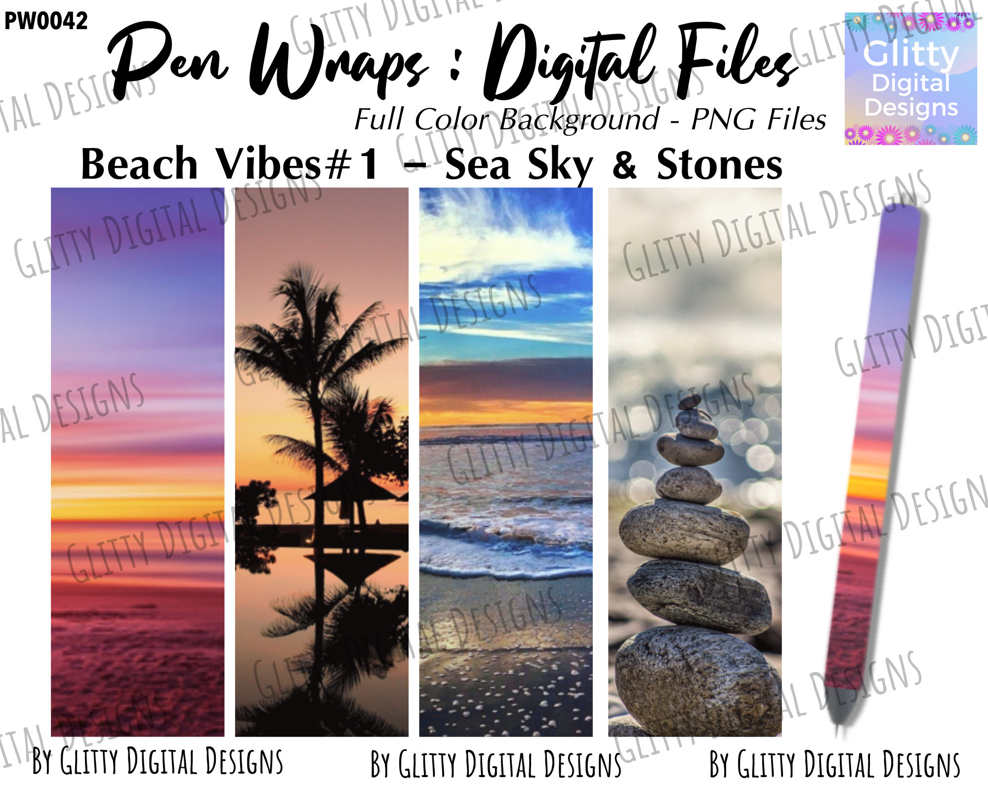 Beach & Sky Pen Wraps , Sea Sky Stone Sunset Pen Wrap for Waterslide ...