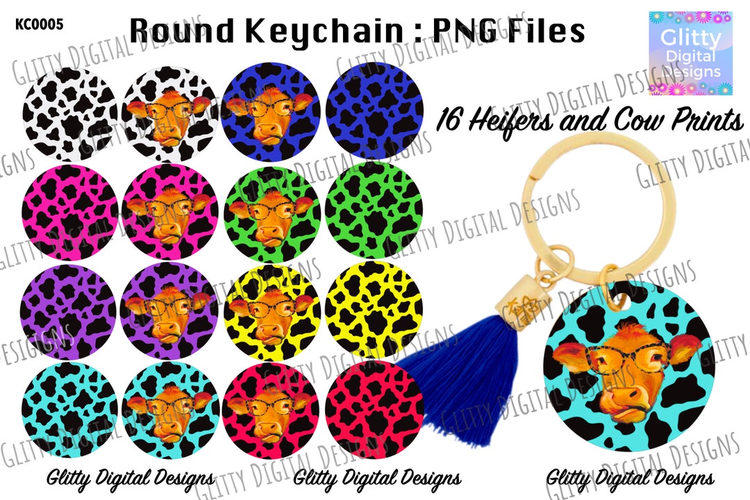 Heifer Round Keychain PNG - Heifer Cow Prints Bright Neon Key Chain PNG ...