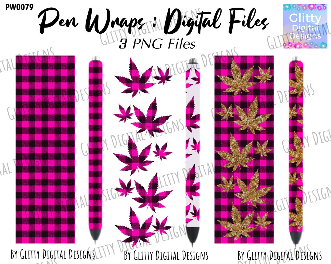 Cannabis Neon Pink Paid Pen Wraps , Marijuana Leaf Pen Decals , Rainbow ...