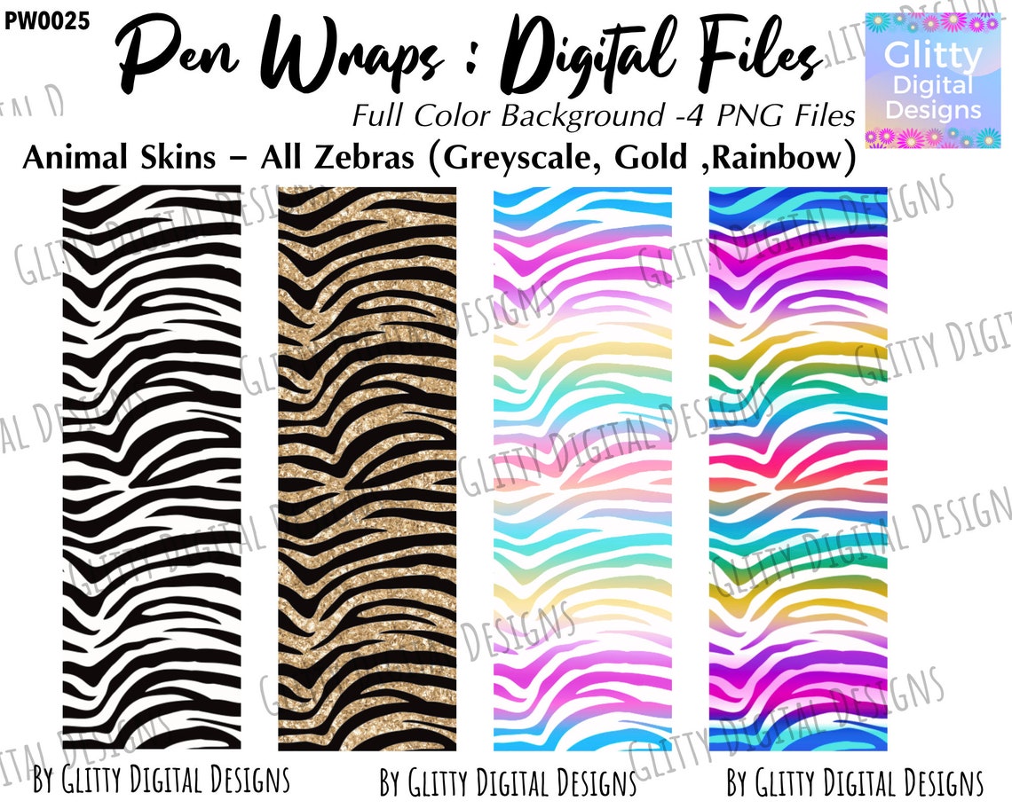 Zebra Print Pen Wraps for Waterslide - Safari Animal -glitter Gold ...