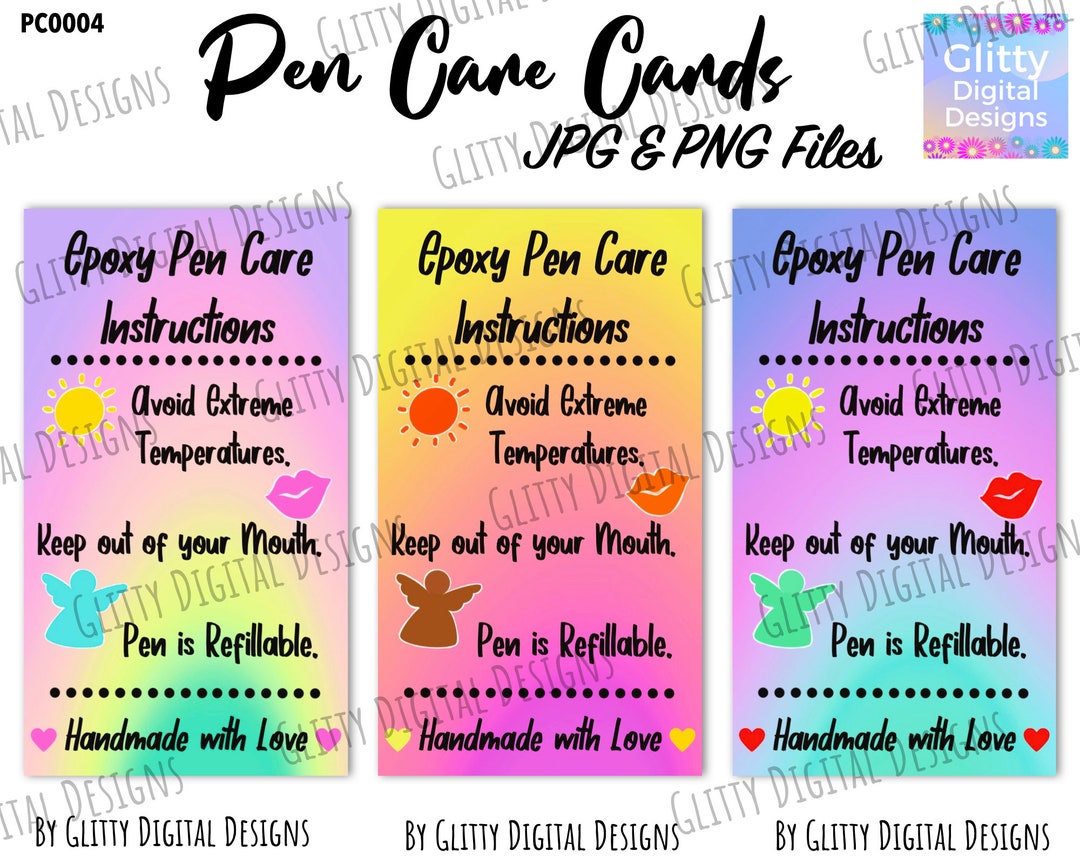 Epoxy Pen Care Card Digital Printable Bundle - Cute Summer Rainbow Gradients - 3designs - Etsy