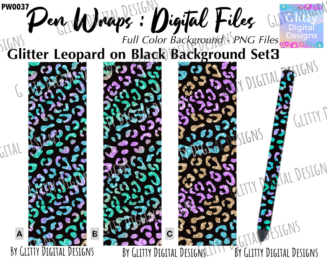 Glitter Leopard Pen Wraps , Glitter Teal Blue Purple Gold Leopard ...