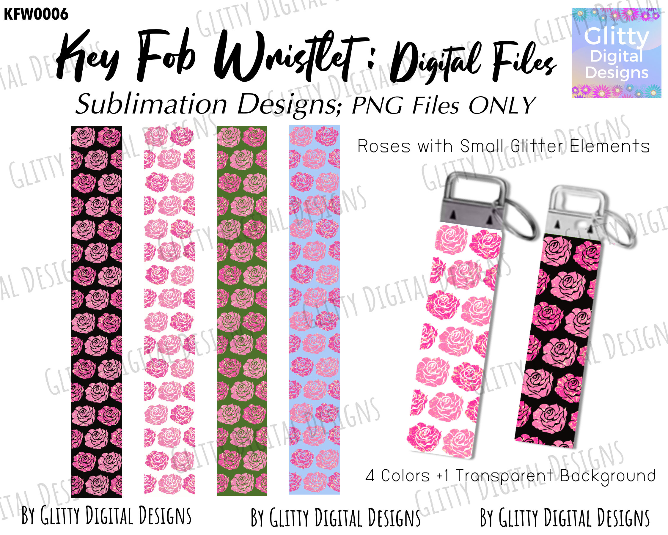 Instant Download Classic Roses Key Fob Wristlet Sublimation Designs Key ...