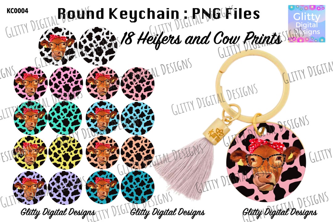 Heifer Round Keychain PNG - Heifer Cow Prints Pastel Key Chain PNG ...