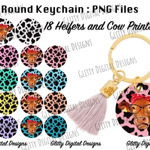 Heifer Round Keychain PNG - Heifer Cow Prints Pastel Key Chain PNG ...