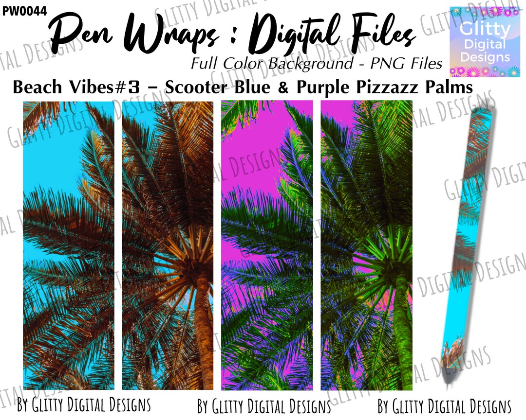 Tropical Palm Tree Pen Wraps , Scooter Blue & Purple Pizzazz Beach ...
