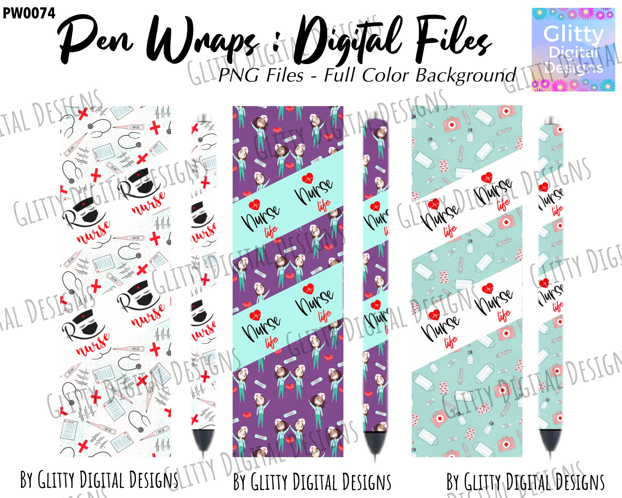 Nurse Life Pen Wraps PNG Set 1 - Health Care -waterslide Decals for ...