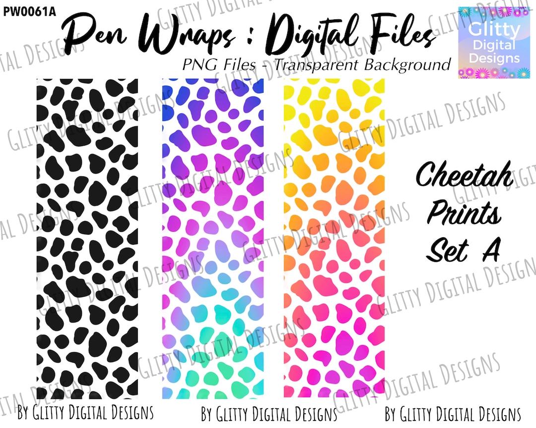 Cheetah Prints Pen Wraps - Black and Neon Rainbow Safari Animal Pen ...