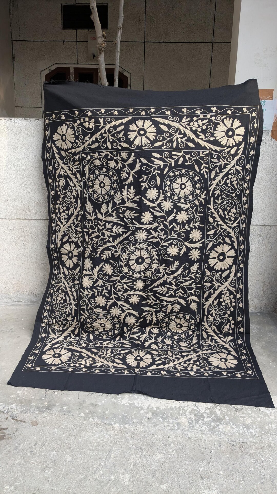 Black Suzani Quilt, Hand Embroidered Boho Bedspread - Etsy