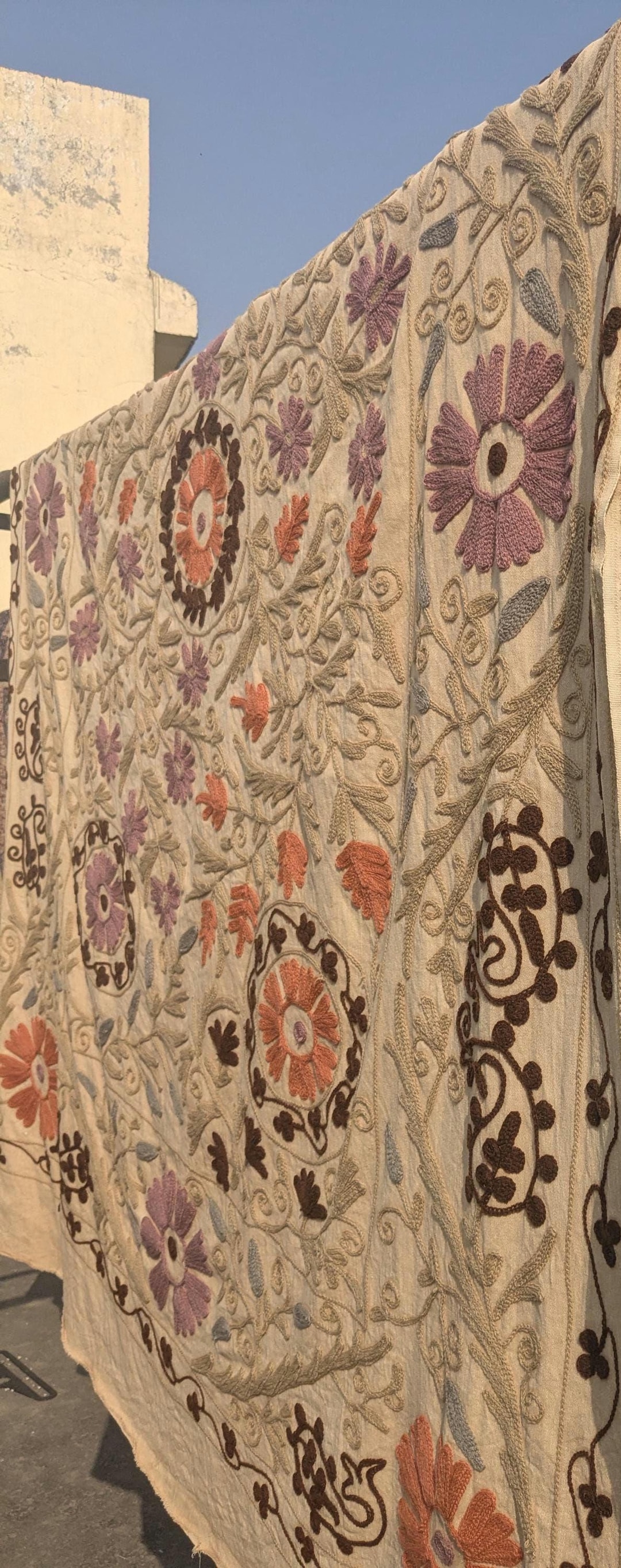 Hand Embroidered Suzani Quilt, Vintage Boho Bedspread, Indian Textile ...