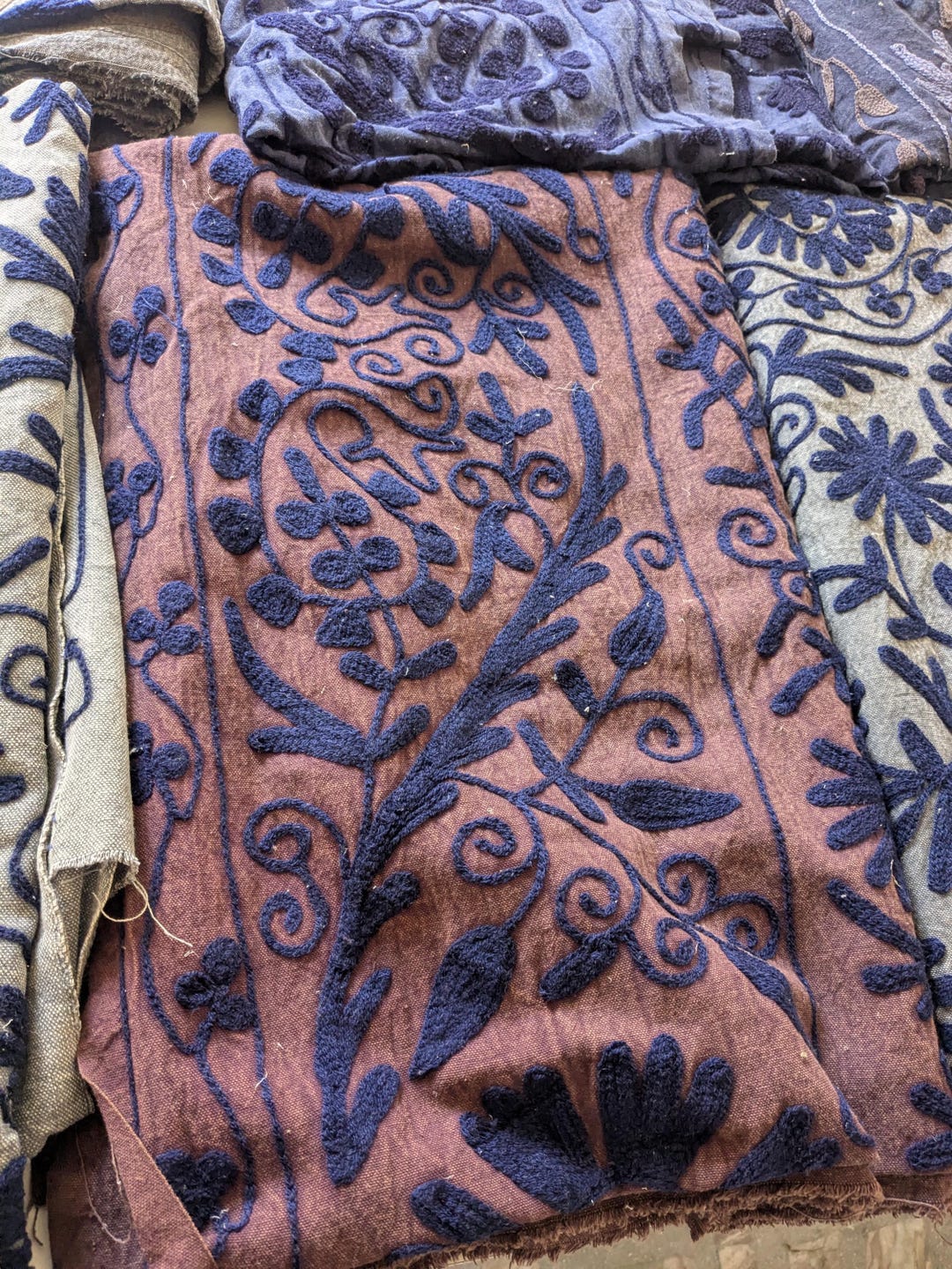 Handmade Suzani Quilt: Brown Floral Embroidered Bedspread (60x88 Inch ...