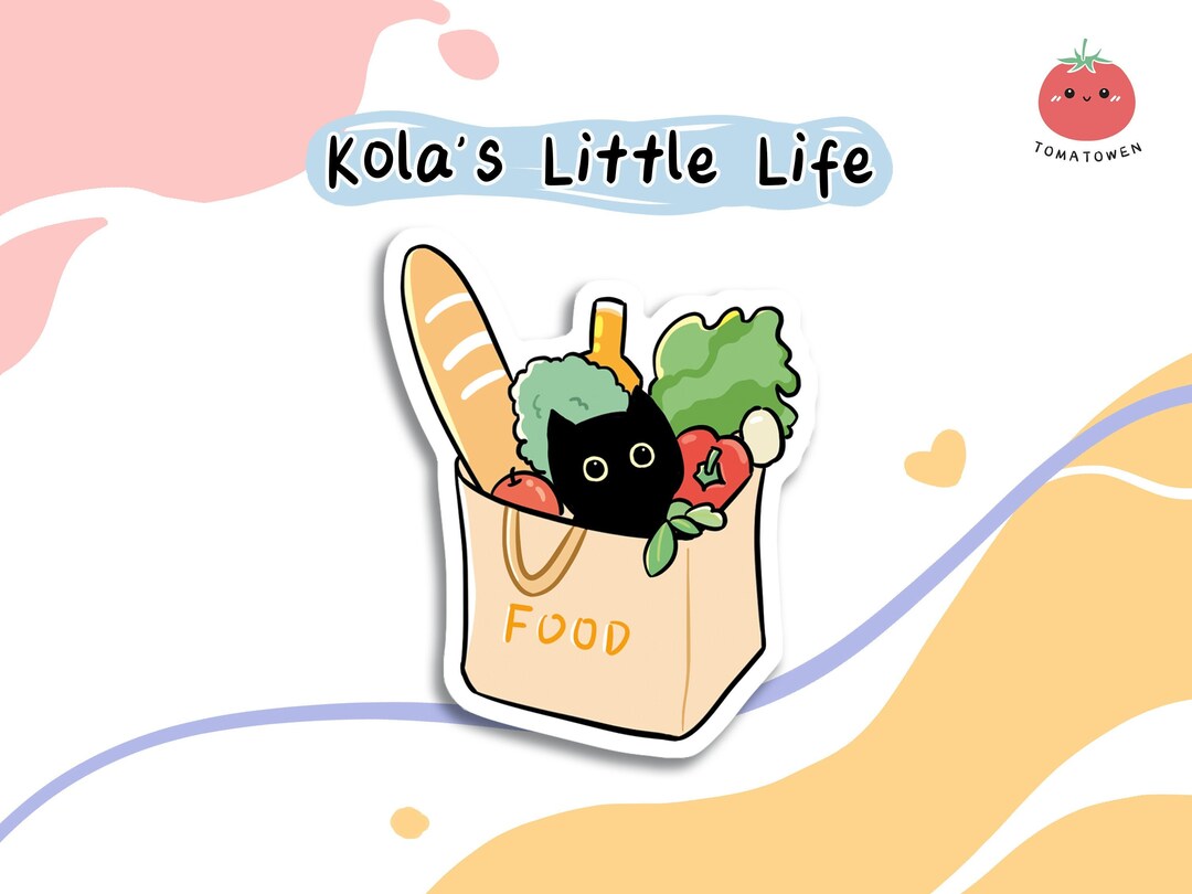 Grocery Bag Kola's Little Life Funny Semi-glossy Sticker Cute Black Cat ...