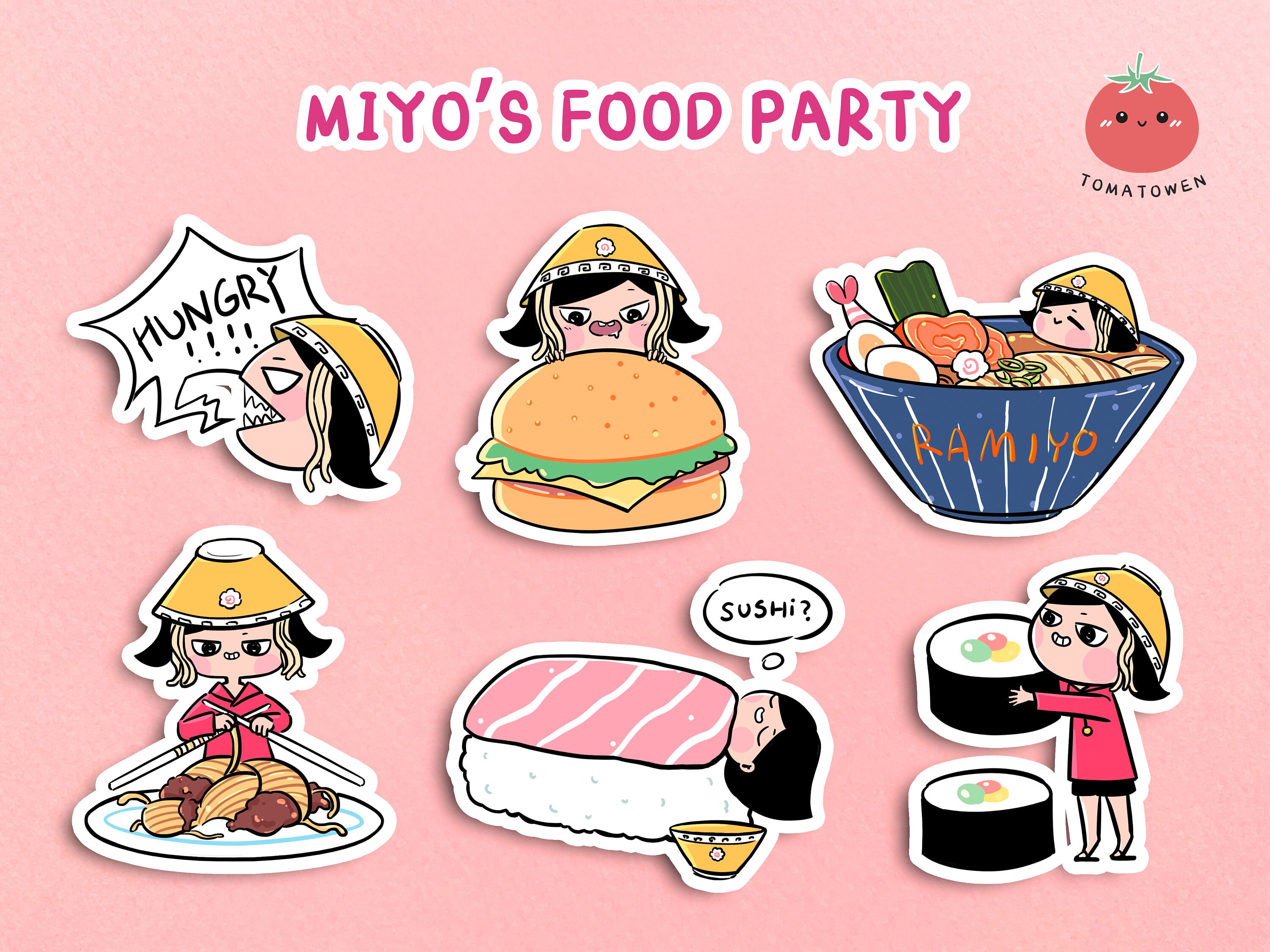Miyo's Snacks Funny cute cartoon glossy sticker Designed by Tomatowen ...