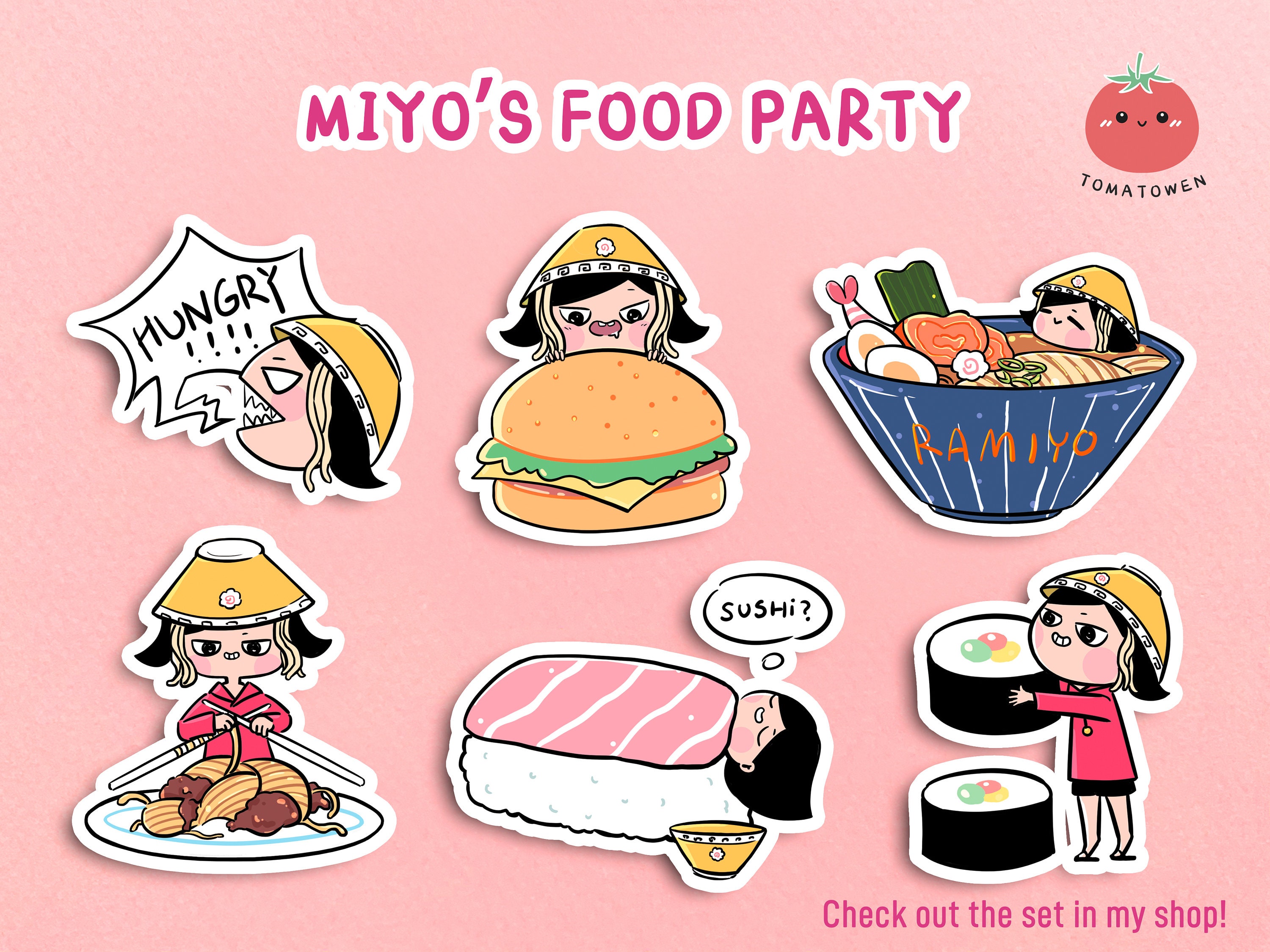 Ramen Funny Cute Cartoon Glossy Sticker 'miyo's Food Party' Series ...