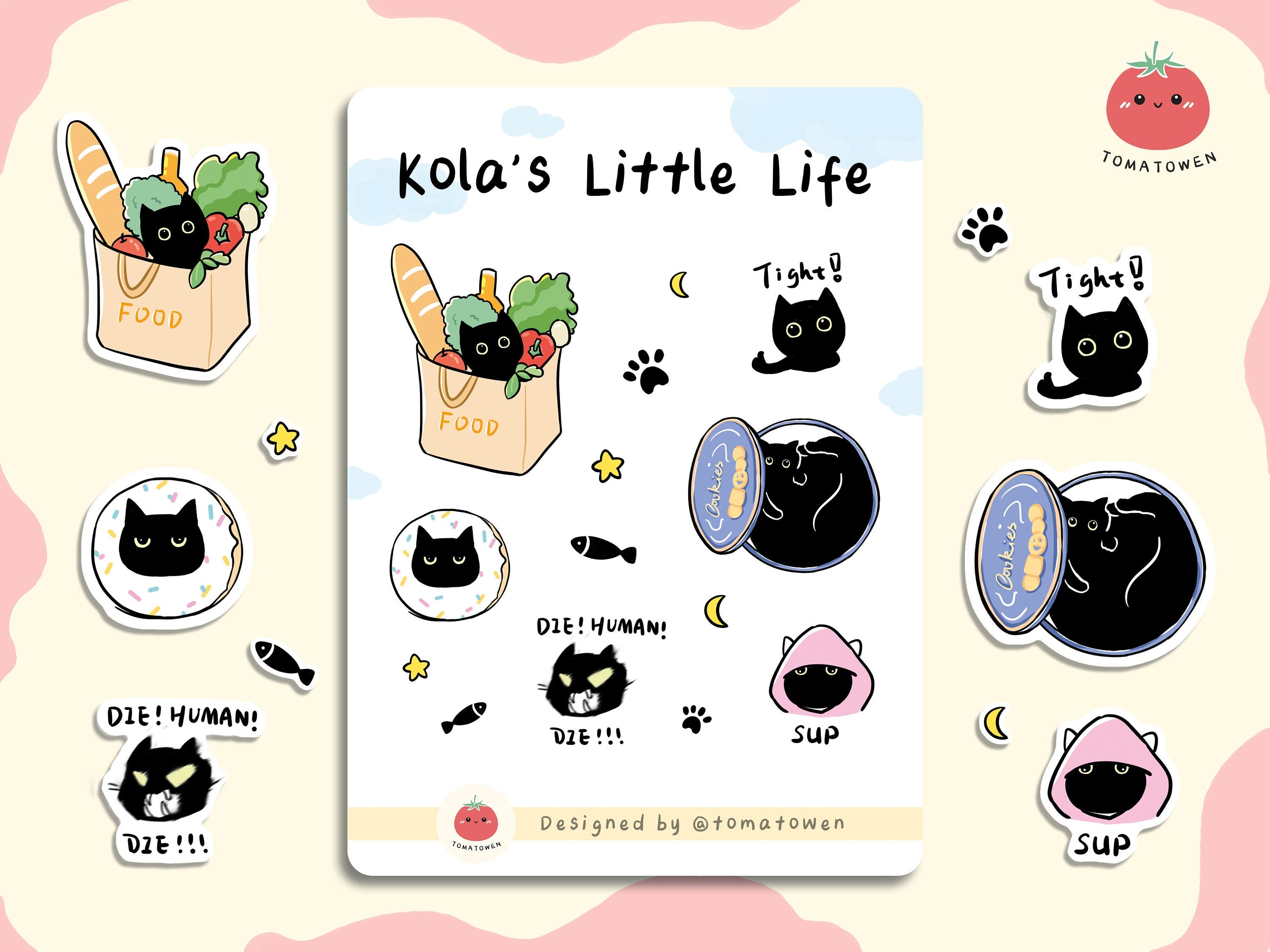 Kola's Little Life Funny Glossy Mini Sticker Sheet Cute Black Cat ...