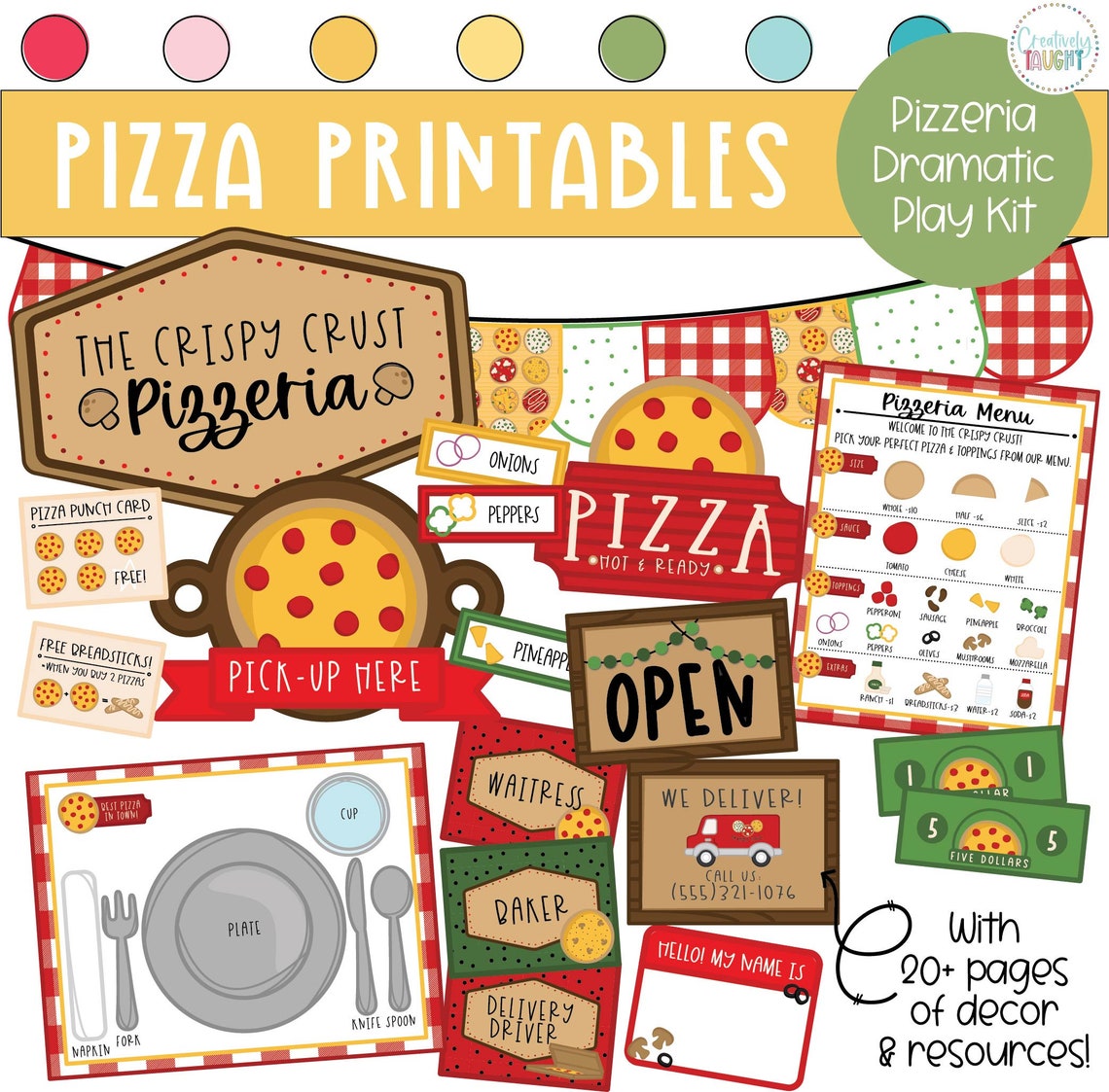 Pizza Shop Dramatic Play Kit: Printable Pizzeria Pretend Play (PDF ...