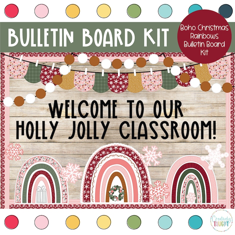 Boho Christmas Rainbow Bulletin Board Kit (digital Download) - Etsy