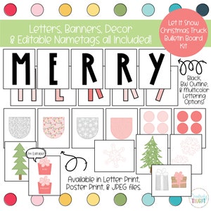 Let It Snow- Pink Truck- Winter - December Bulletin Board - Etsy