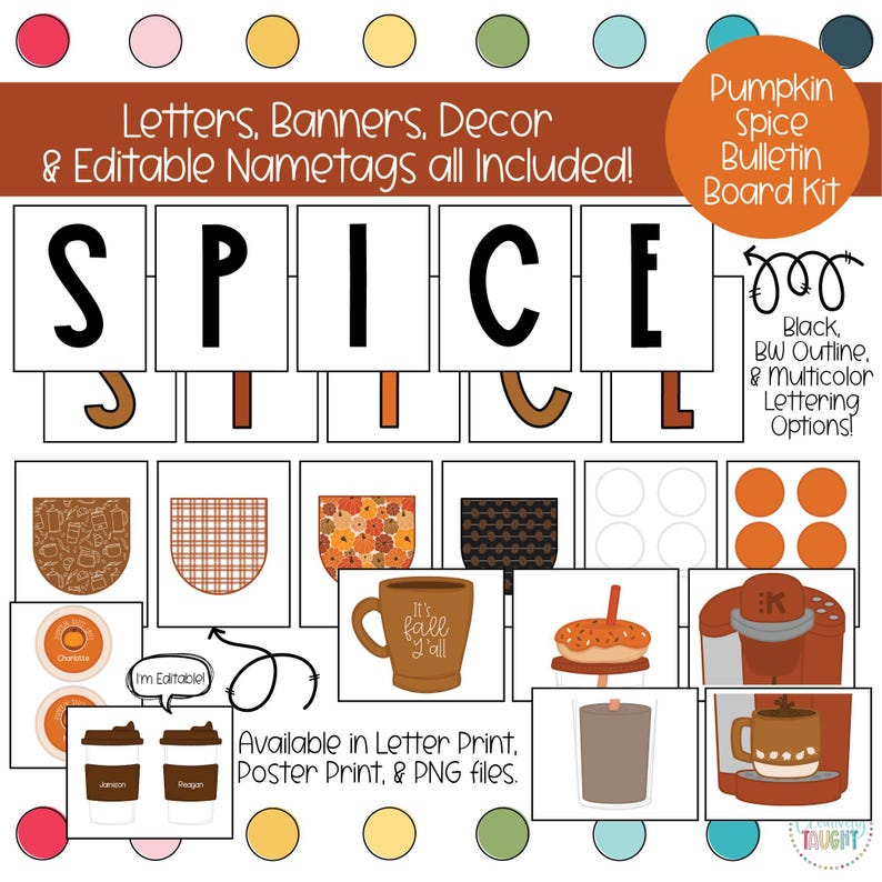 Pumpkin Spice - Coffee Theme - Fall - Fall Themed Bulletin Board Kit - Etsy
